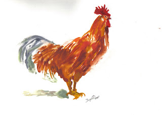 Las Pinturas de Riccardangelo: Apunte de un gallo con acuarela. 2001