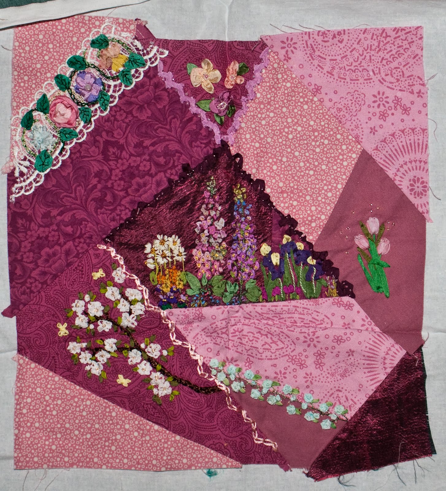 Committed Stitcher: Arlene's Silk Ribbon Block
