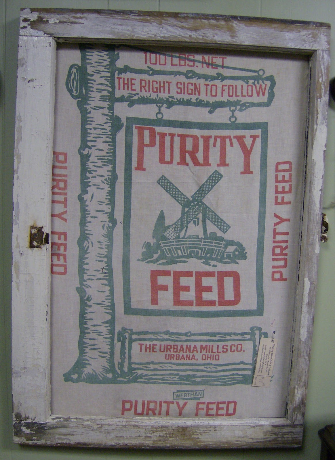 Country Lane Crafts & Antiques: Feed sacks framed in old windows