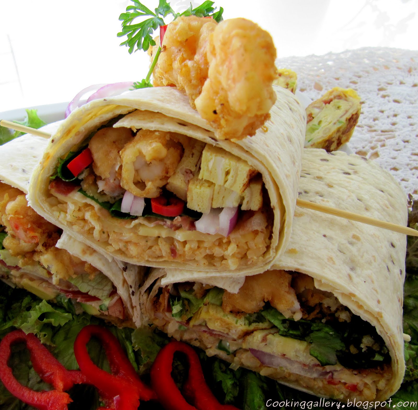 Giant Prawn Tempura Wraps with Spicy Yoghurt Dressing | Cooking Gallery