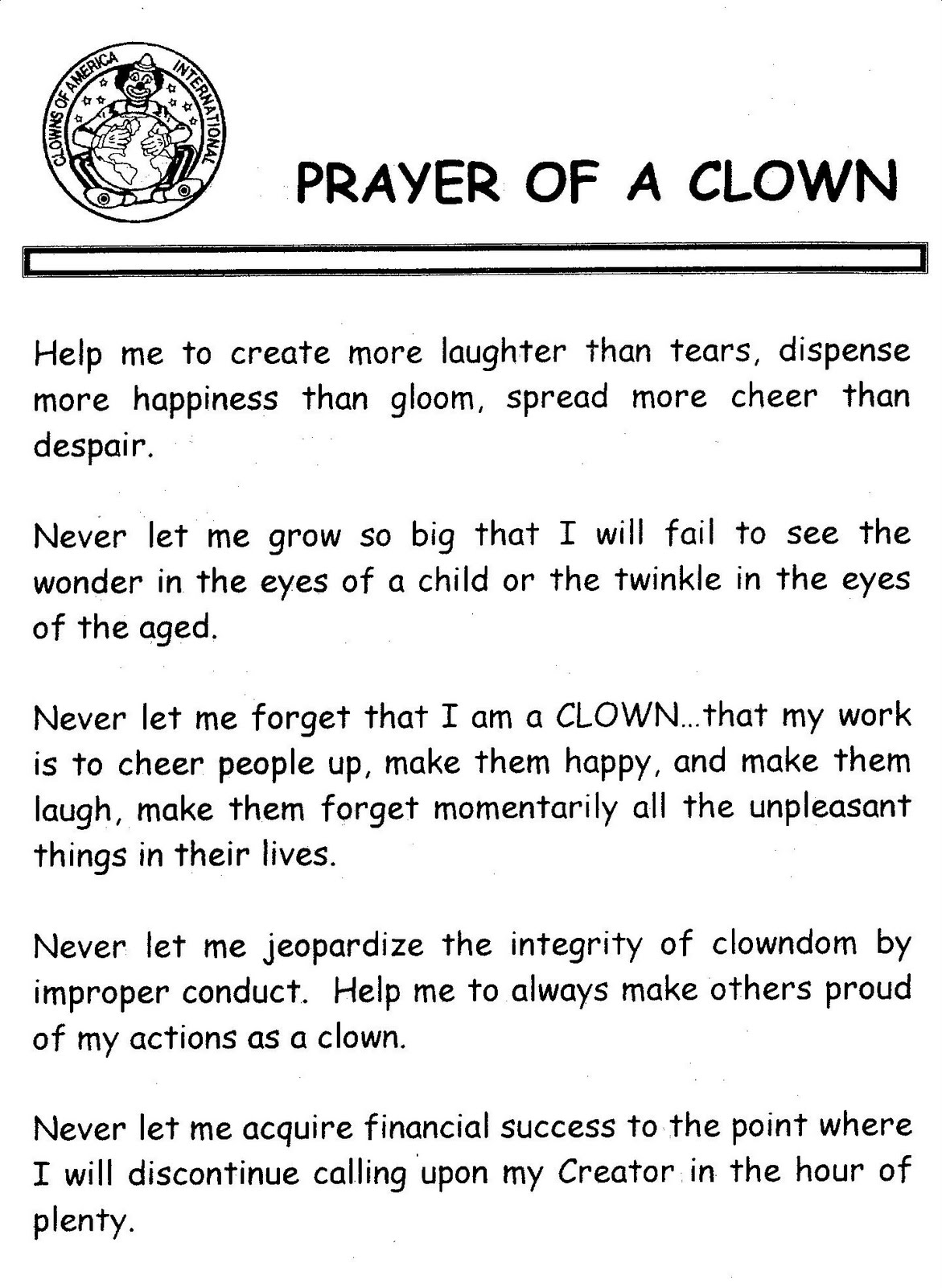 The World of Silly Willy and Fluffy: "Prayer of a Clown"
