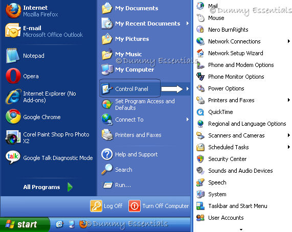 Dummy Essentials: Display Control Panel As Menu
