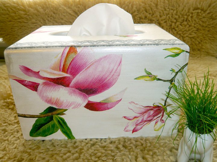 How To Decoupage: Nice Floral Decoupage TissueBox For Chinese New Year