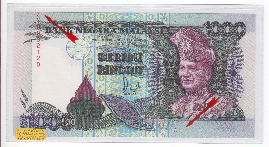 Buying and Selling of Banknotes and Coins: Malaysia 6th-series RM1000 ...