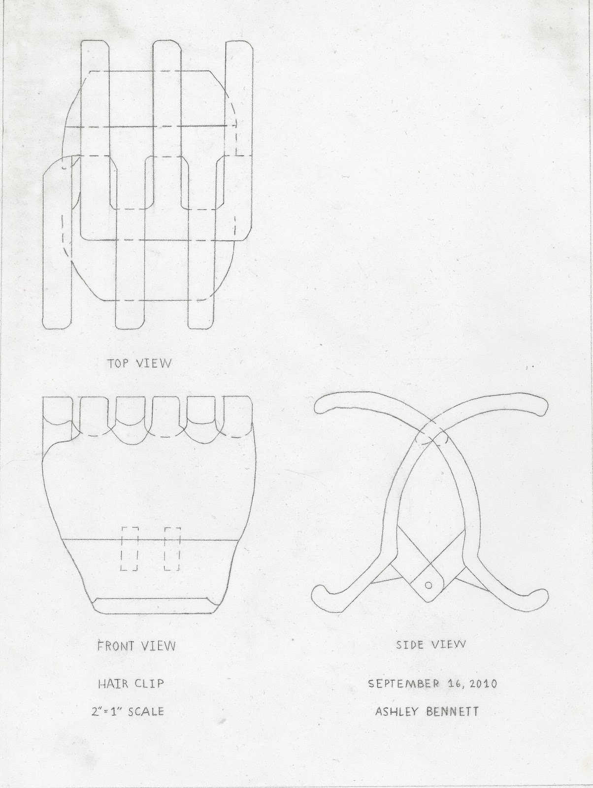 A.Bennett Design: Hair Clip Orthographic Views