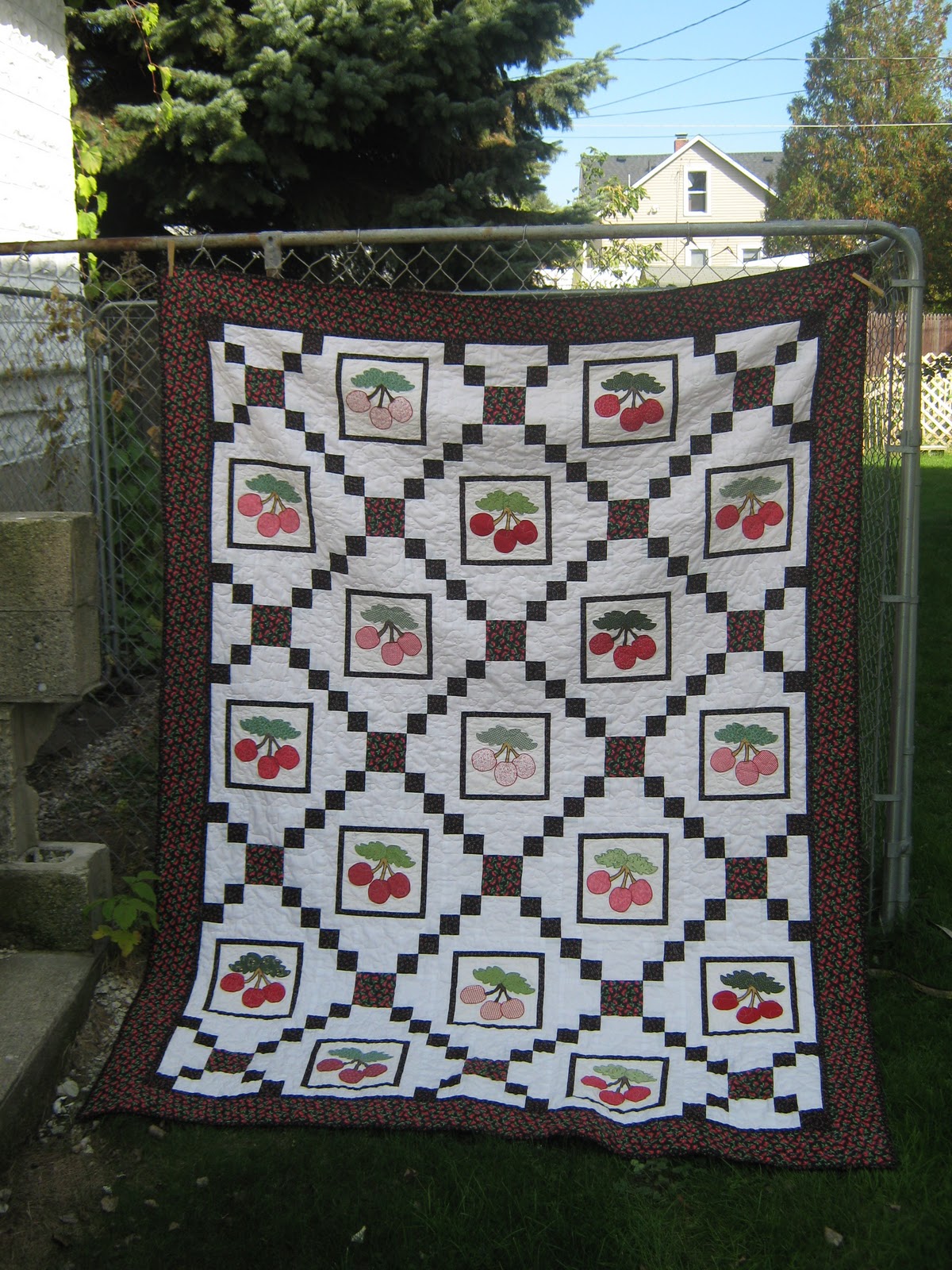 Git Down Kitty: Cherry Checkerboard Quilt and I learned a new trick!