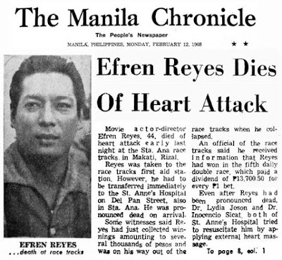 Video 48: FEBRUARY 11, 1968: (Actor) EFREN REYES (Sr.) DIES OF HEART ATTACK