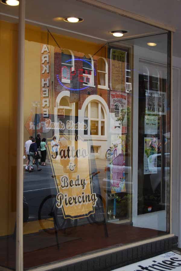 Lew's pics: Reflections - Tattoo Shop windows