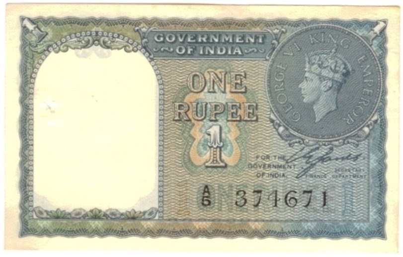 Indian Banknote: King George VI Rupee 1 - India Banknotes - India Paper ...