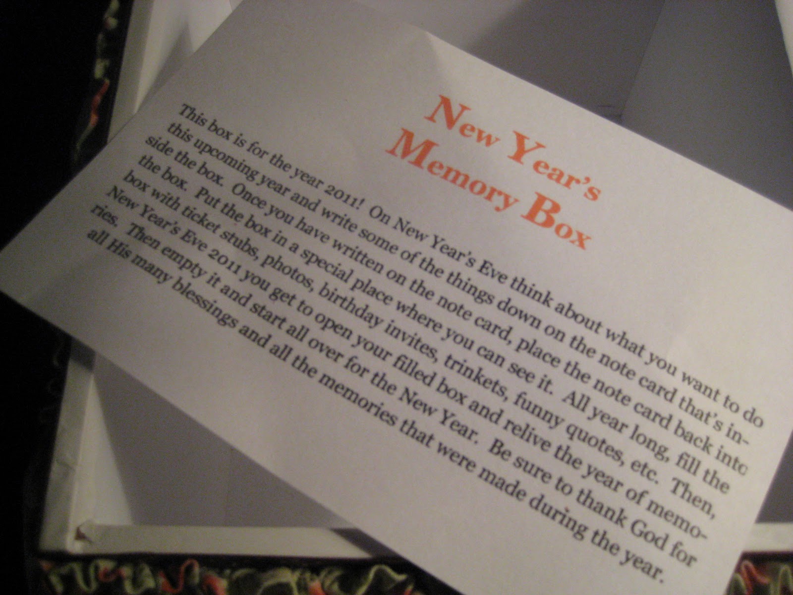 ~~~Vista Woman~~~: New Year's Memory Box
