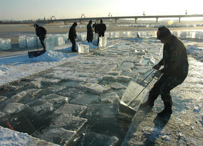 Collecting winter ice for use during summer