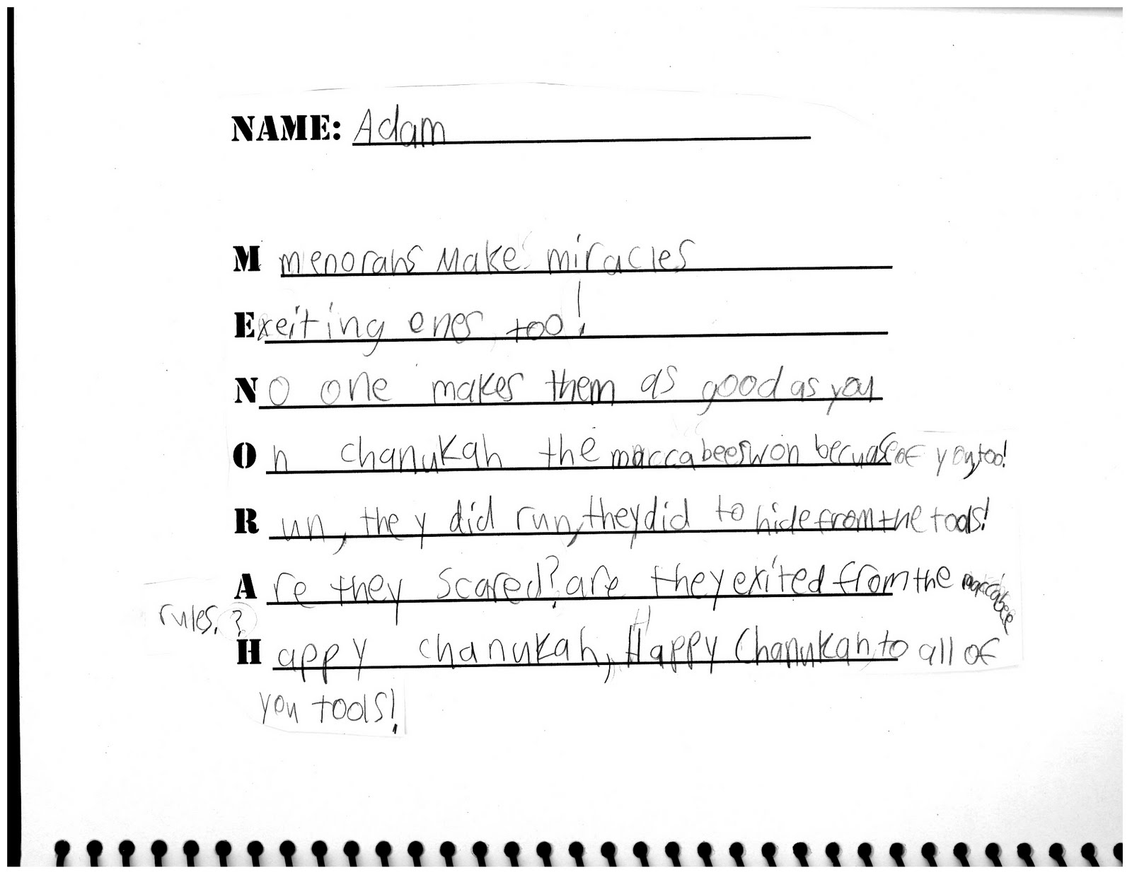 Mazel 4th and 5th: Our Very Own Acrostic Chanukah Poems!