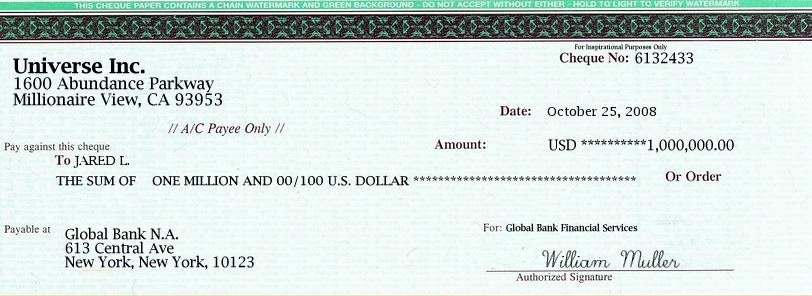 BITACORA DEL NACOPOWER: CHEQUE DE MILLON DE DOLARES PA MI MAMÁ