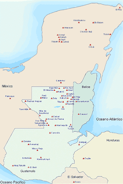 Mapa de Ciudades Mayas - La Ruta Maya - Mapa de la Ruta Maya - Buses ...