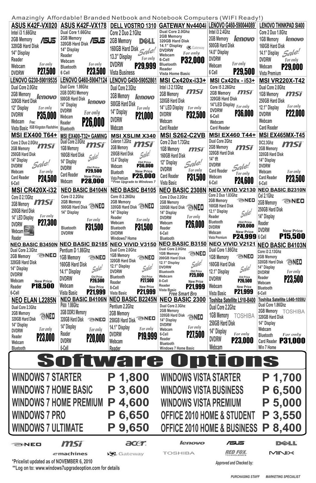 COMPUTER SALES AND SERVICES: Enigma Technologies new update price list