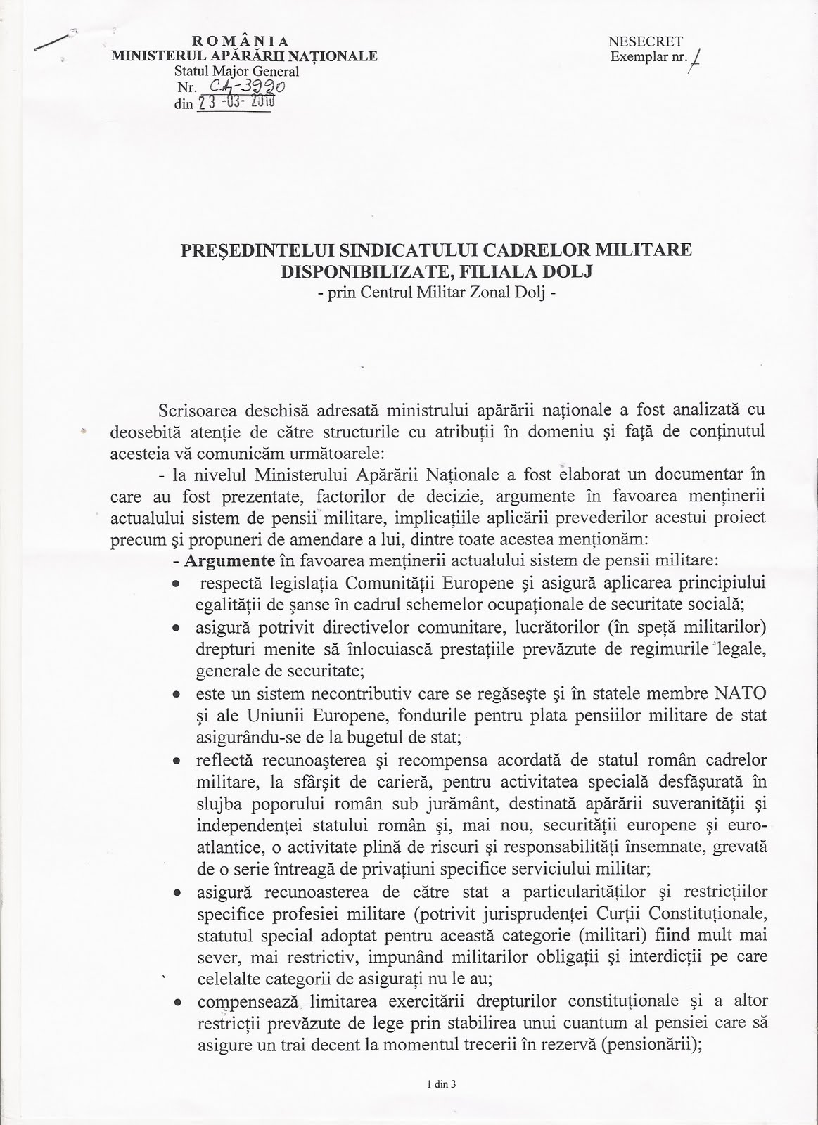 SCMD Dolj: Raspuns la scrisoare si raspuns la raspuns