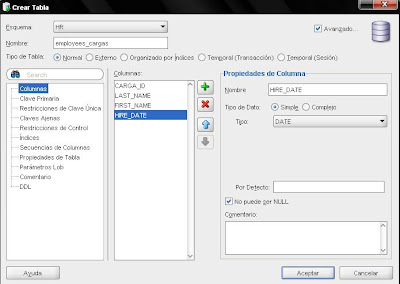 Crear tablas en Oracle XE usando SQL Developer.