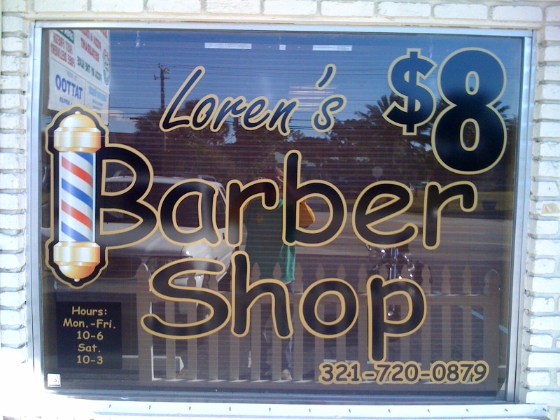 A1A Sign Wave: Loren's Barber Shop Window Lettering