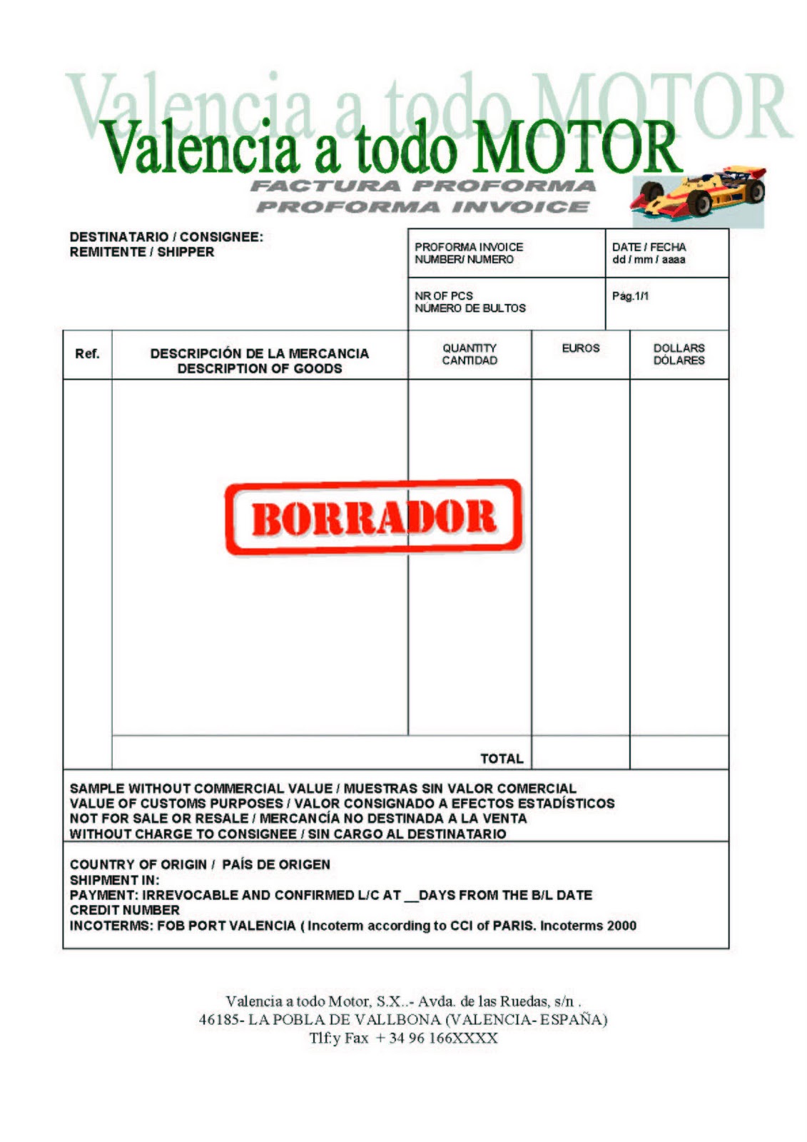 Modelo De Factura De Proforma En Word Y Excel Gratis Unamed