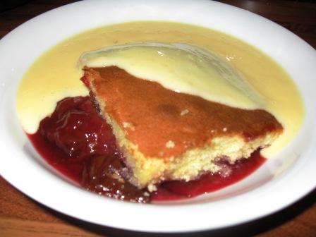 Marymade: Plum and Raspberry Almond Sponge Pudding with Lemon Custard