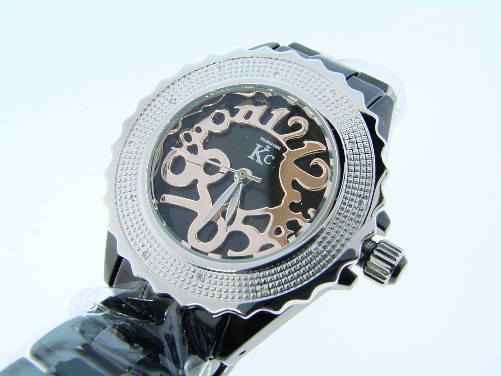 new_york_jewels: WOMENS/LADIES TECHNO COM KC CERAMIC BLACK DIAMOND WATCH