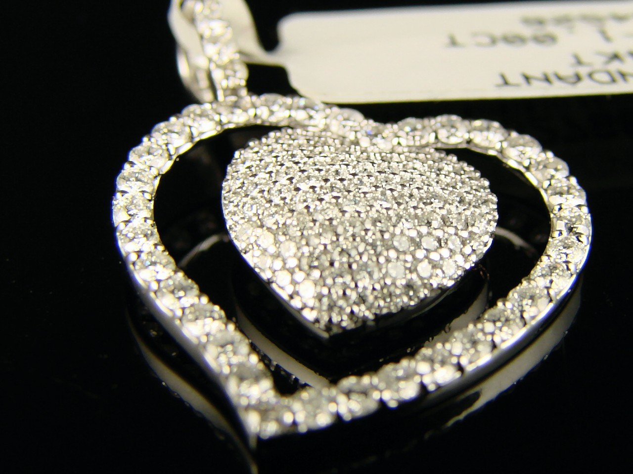 new_york_jewels: 14K WHITE GOLD DIAMOND PUFFED HEART PENDANT 2.20 CT