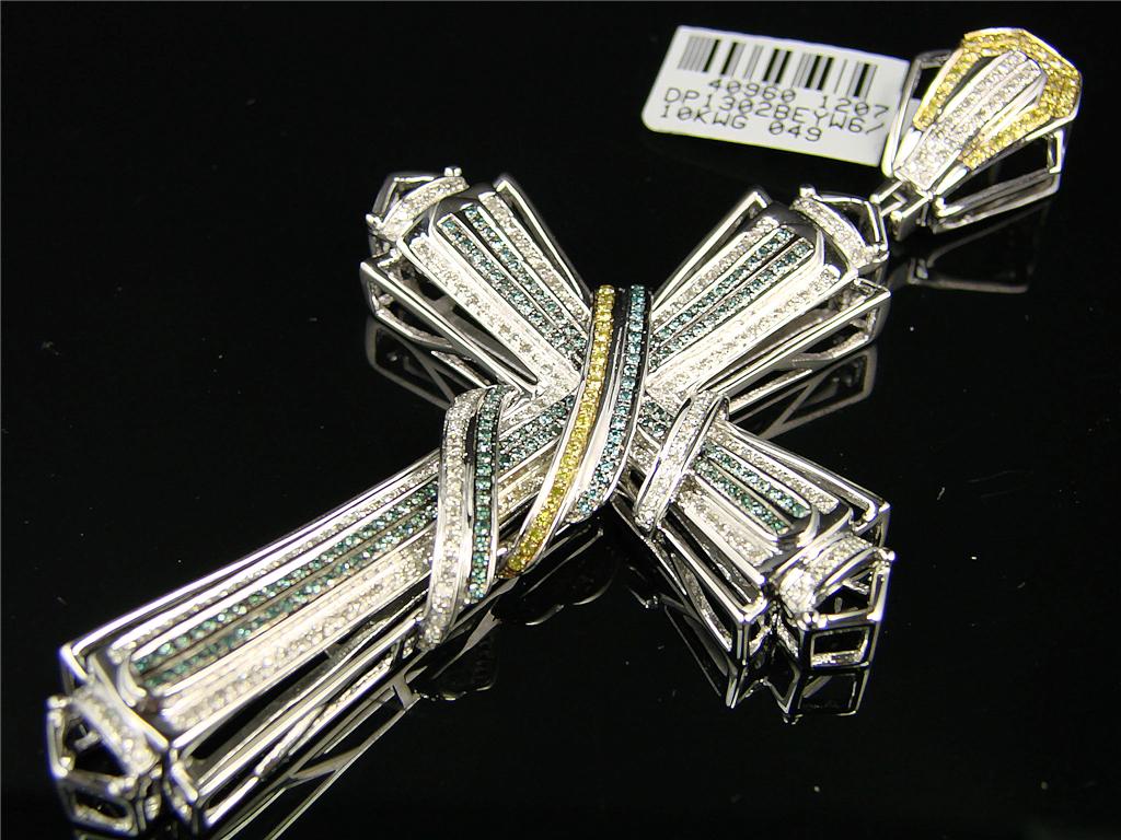 new_york_jewels: MENS 3.00 CT MULTI COLOR DIAMOND 4 INCH CROSS CHARM