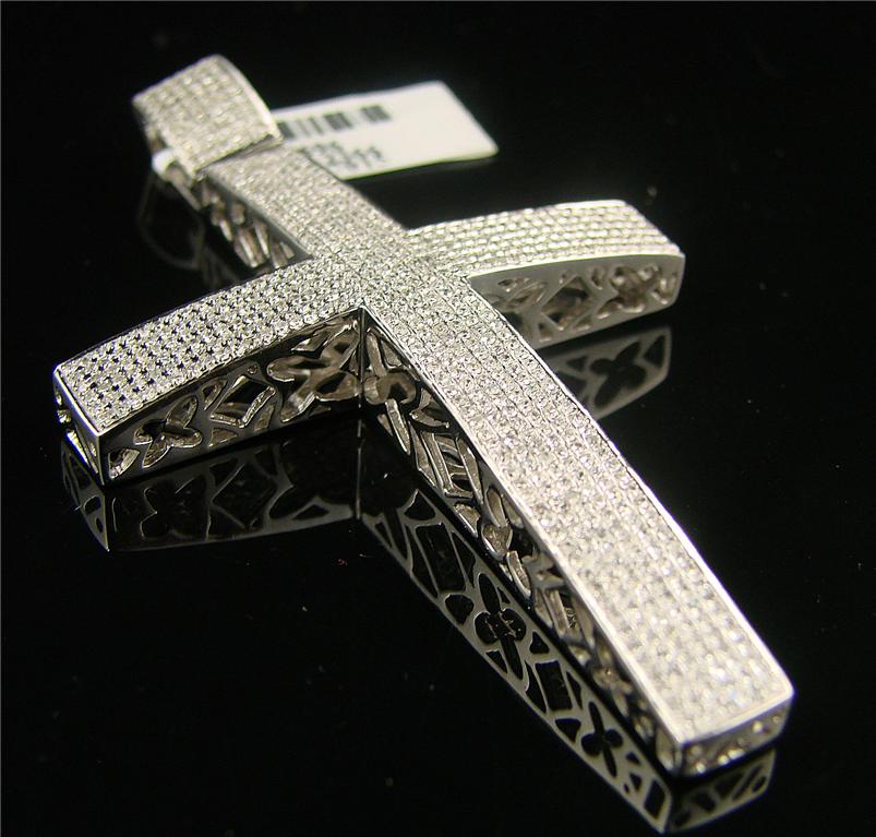 new_york_jewels: MENS 3.00 CT WHITE GOLD PAVE DOMED DIAMOND 3 INCH CROSS