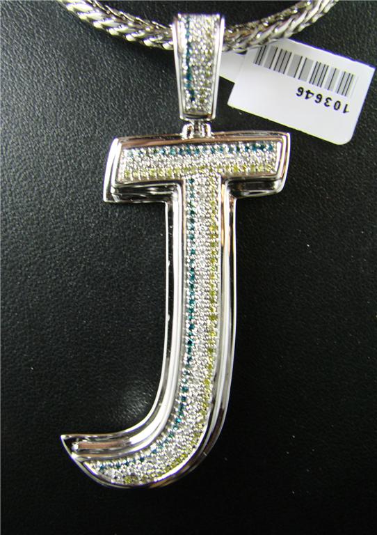 new_york_jewels: MEN WHITE GOLD MULTI COLOR INITIAL "J" PENDANT 2.00 CT