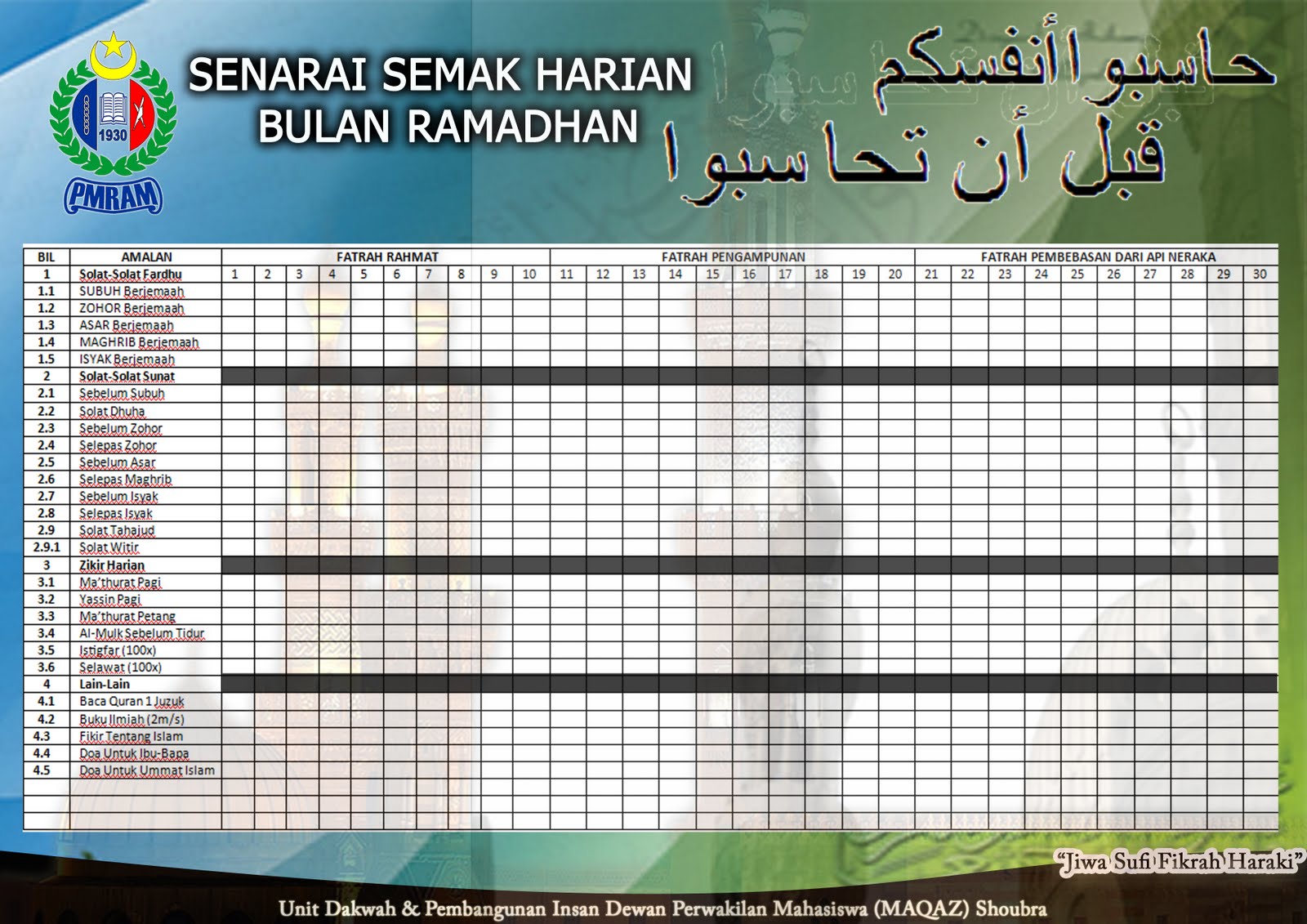 CAHAYA HIDUPKU: RESTOK untuk RAMADAN dan Senarai semak AMALAN...