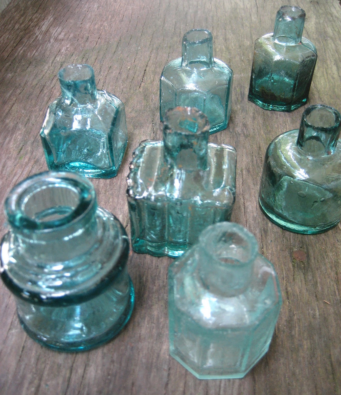 52 FLEA: Blue Green Ink Bottles