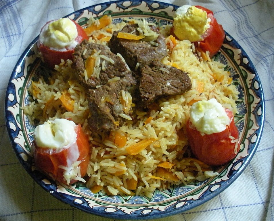 The Art of Uzbek Cuisine: Pomidor quymoqli palov (Pilav with omelets in ...