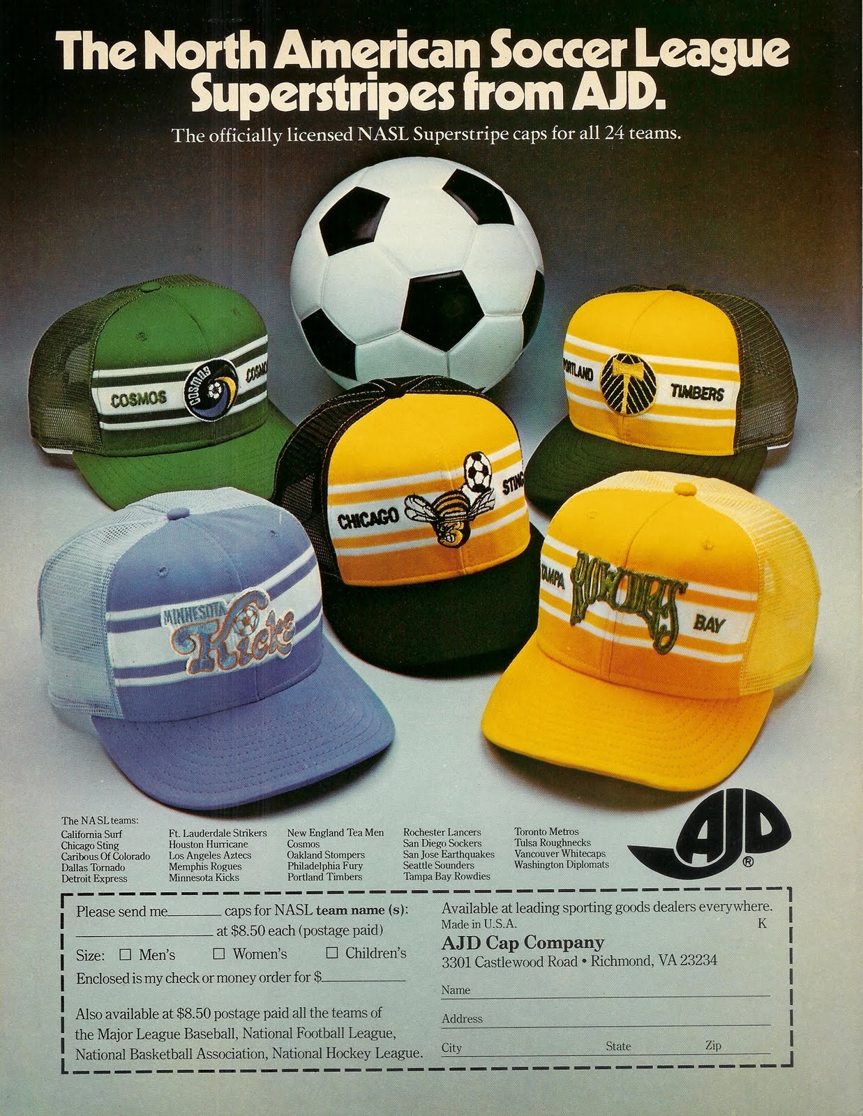 NORTH AMERICAN SOCCER LEAGUE: AJD SUPERSTRIPE NASL CAPS