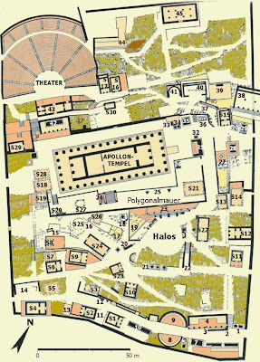 Delphi,Greece: Reconstruction of Delphi's ruins