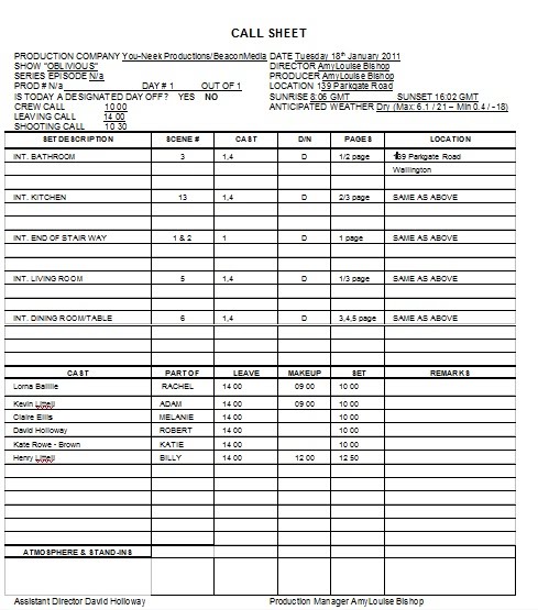 Pre Production: Call Sheet