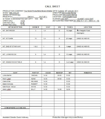 Pre Production: Call Sheet