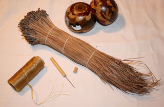 Vickie Henderson Art: Coiled Pine Needle Rim on Gourd -- Coiling Tutorial