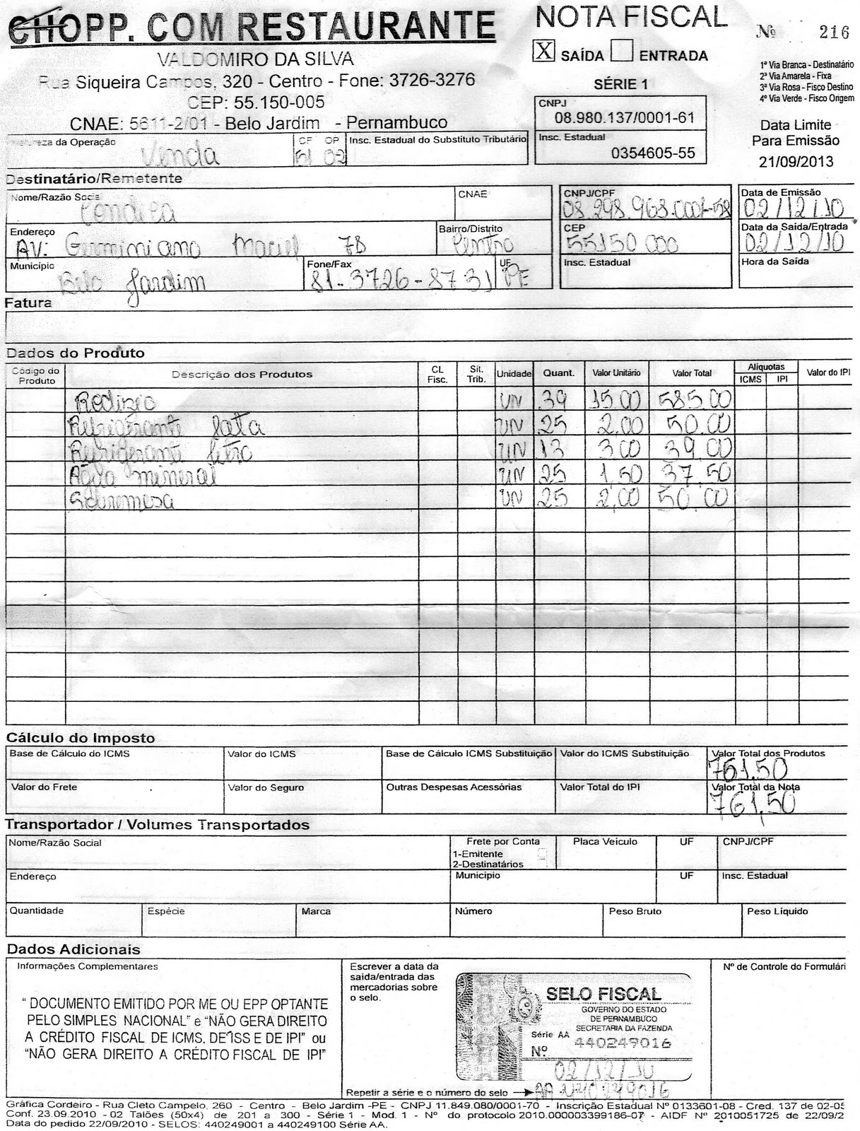 Nota fiscal brazil - honeysaad