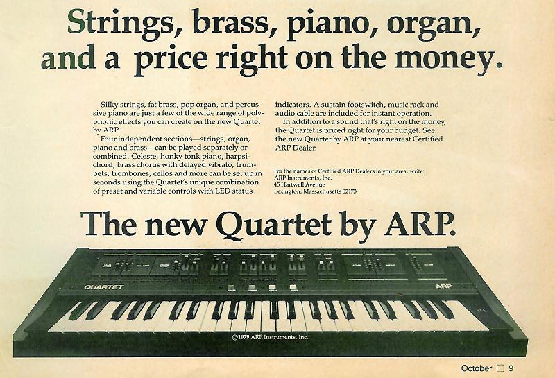 MATRIXSYNTH: 1979 ARP Quartet Electronic Keyboard Synthesizer Magazine Ad