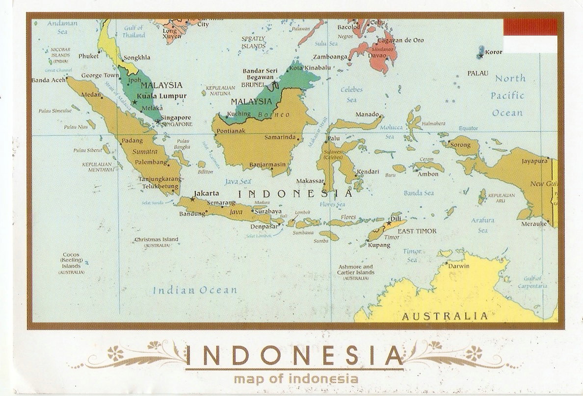 Postcard A La Carte: Indonesia - Map Postcard