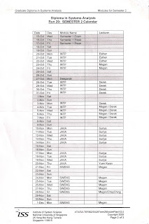 ISS NUS: Semester timetable example.