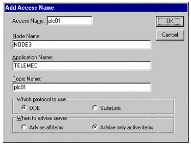 Defining the Access Names of TELEMEC Server with InTouch