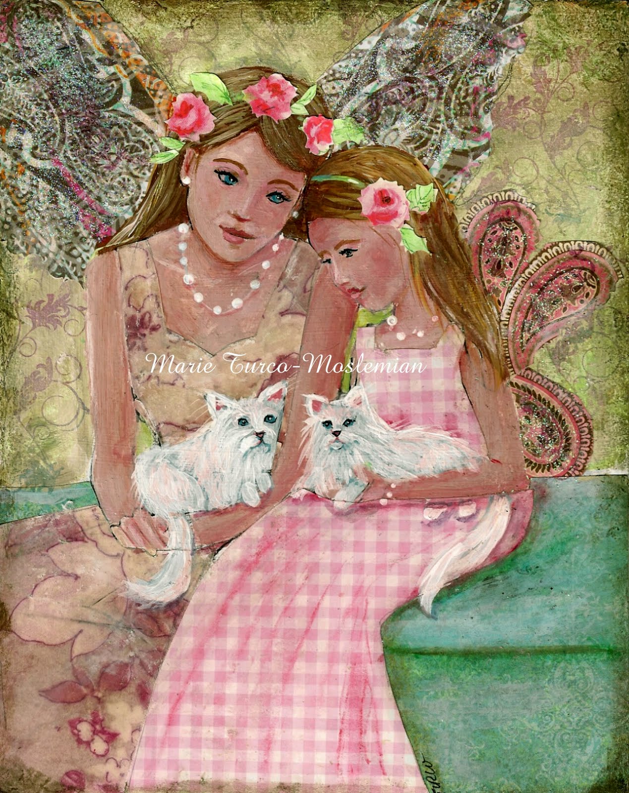 Fairies and Tails: Mother and child Fairies with kittens