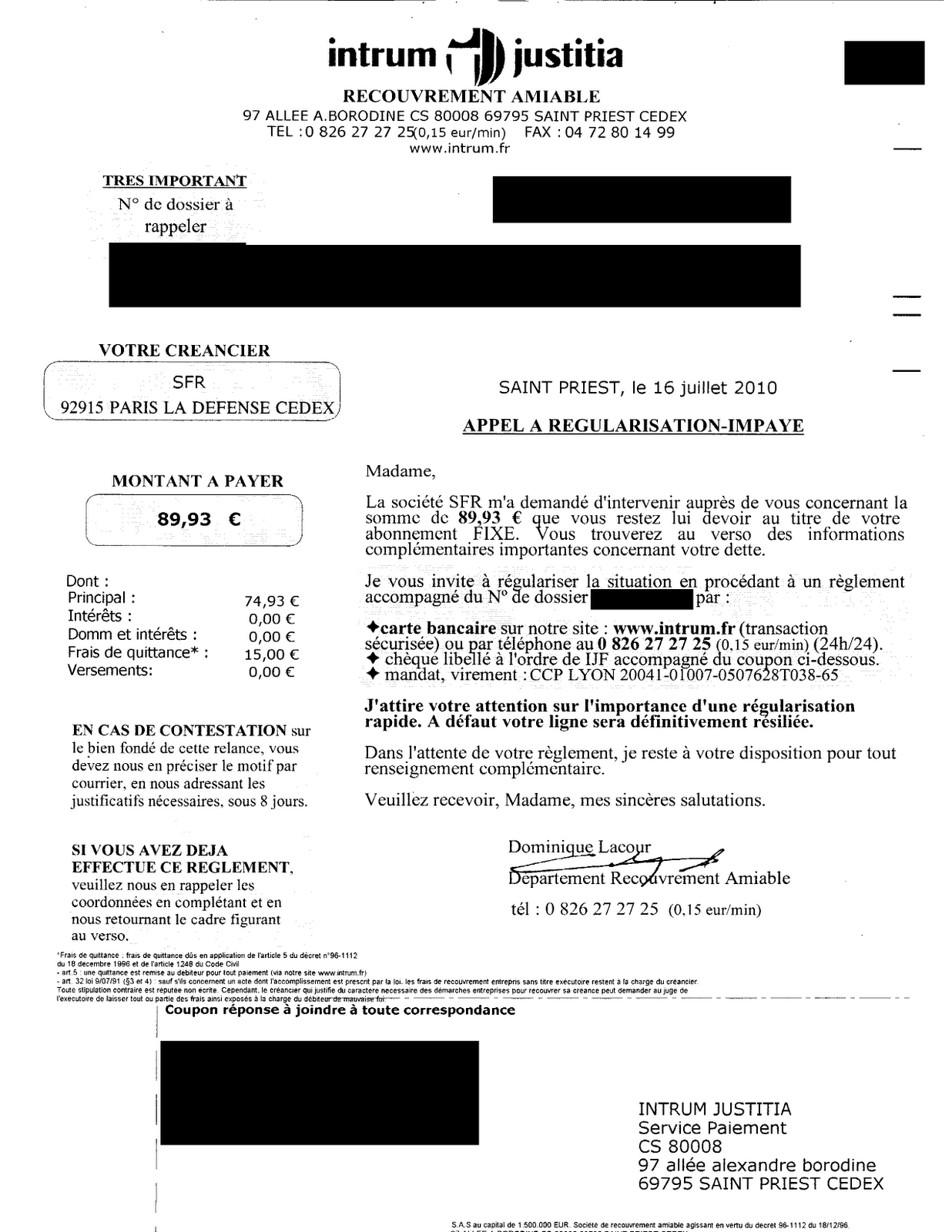 Résistance: Courriers d'une société de recouvrement