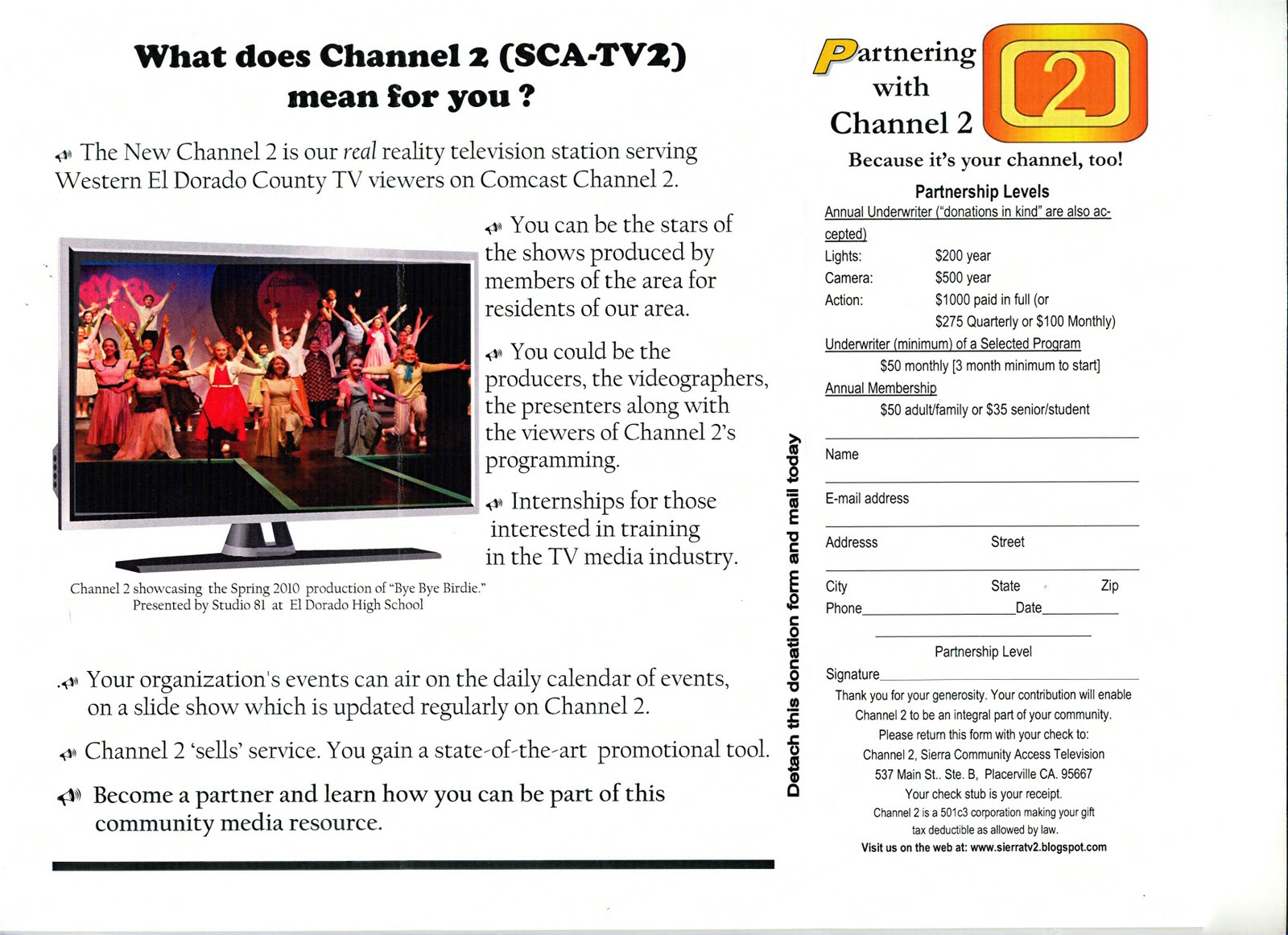 El Dorado County's SIERRA COMMUNITY ACCESS TELEVISION, Channel 2 : Brochure