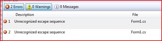 Dot Net Tips And Tricks C C Sharp Tips And Tricks Unrecognized Escape