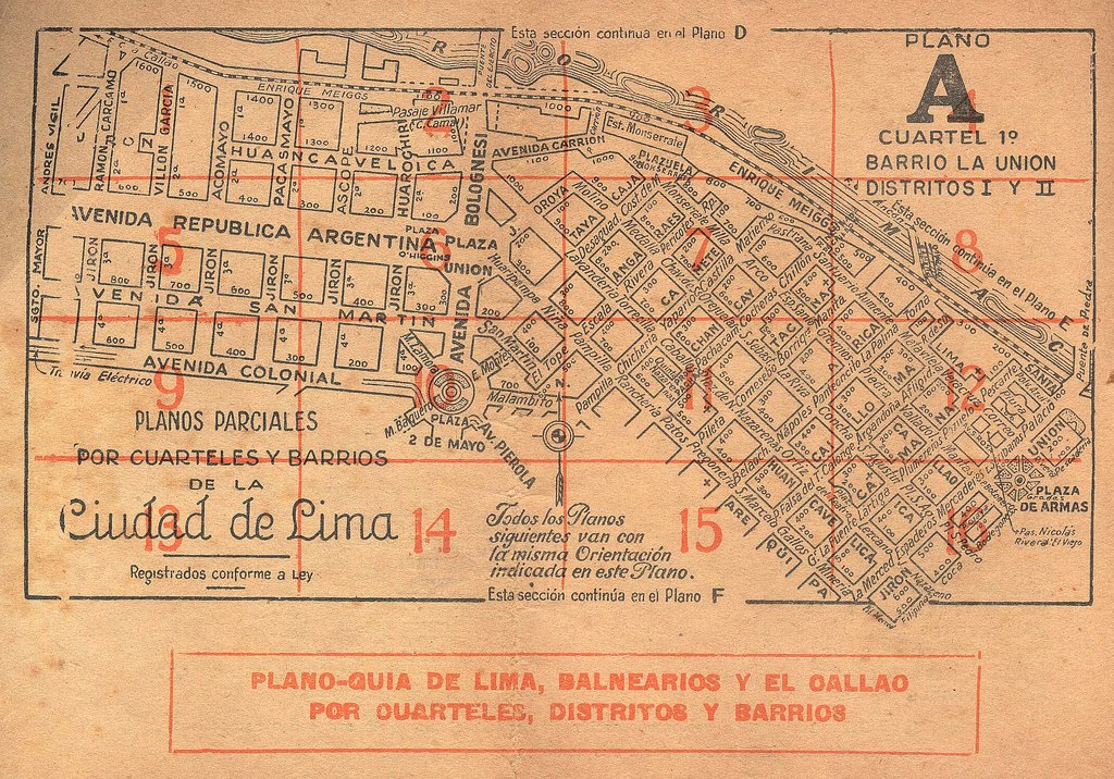 Planos de calles de 1939 de Lima y Callao en el Perú: Cercado de Lima