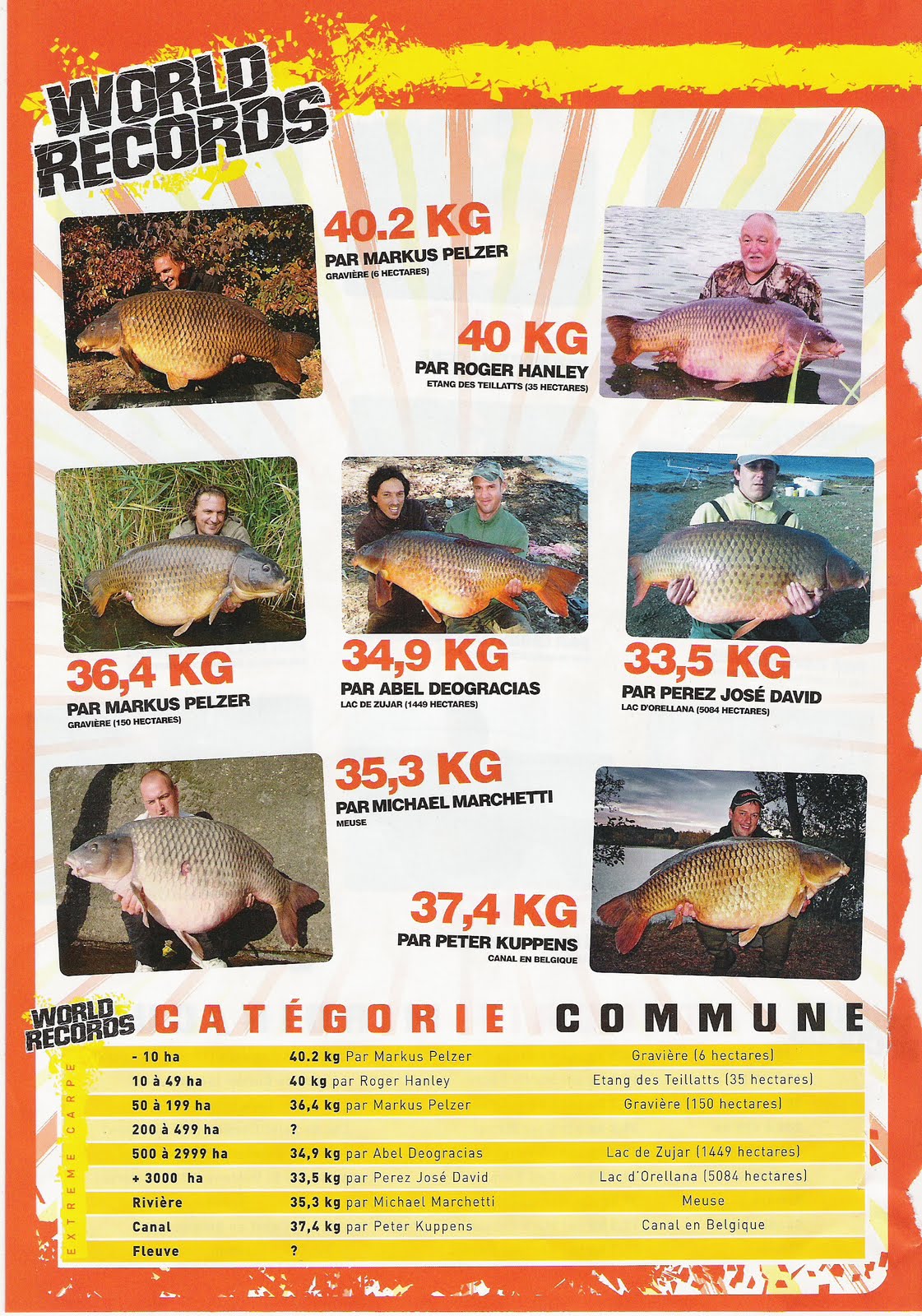 Overview of world records carp