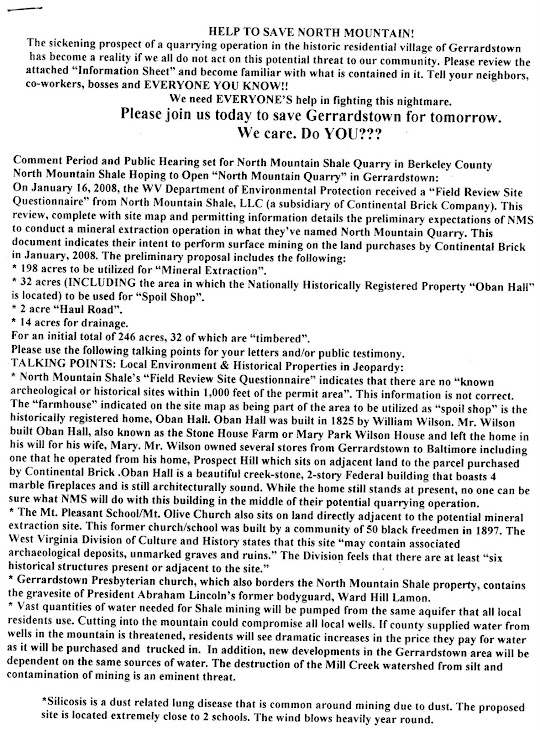 North Mountain Quarry: A SAMPLE LETTER TO WEST VIRGINIA DEP