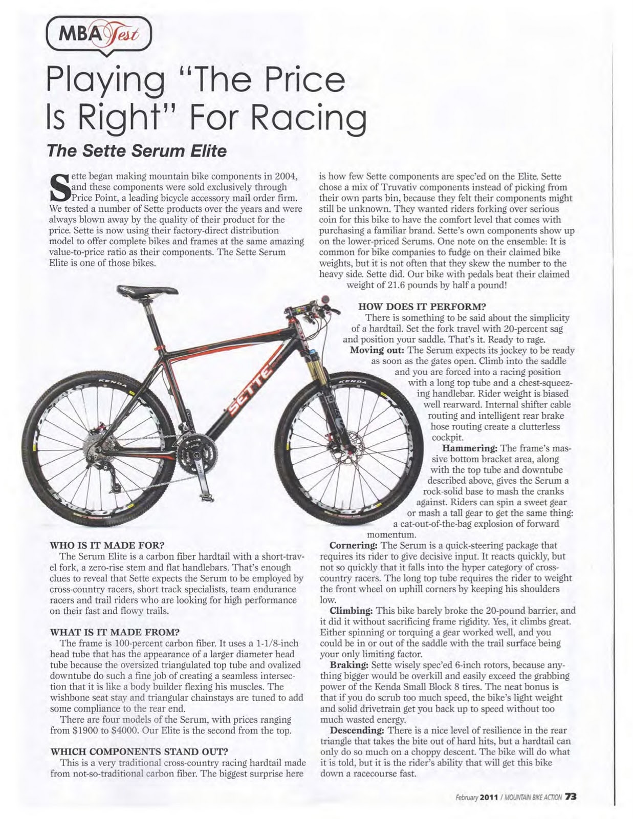 Sette Bikes Blog: Mountain Bike Action Magazine - Sette Serum Elite Review